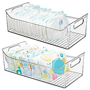 mDesign Portable Nursery Storage Plastic Baby Organizer Storage Caddy Bin w/Handles for Kids/Child Essentials - Holds Diapers, Wipes, Bottles, Baby Food - 16" Long - Ligne Collection - 2 Pack - Clear
