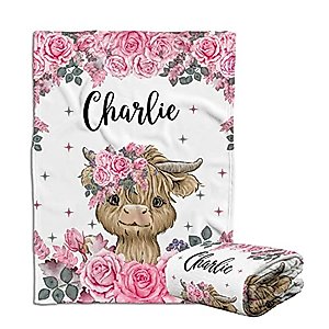 Personalized Baby Blanket for Girls, Pink Flower Farm Cow Baby Blanket, Pink Cow Print Blanket, Baby Gifts for Newborn, Customized Pink Blanket for Baby Girl, Personalized Baby Blankets with Name