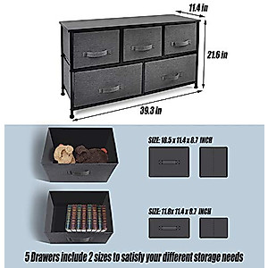 Bigroof Drawer Dresser, Organizer Storage for Bedroom Hallway Closet Office, Steel Frame, Wood Top, Easy Pull Fabric Bins (Dark Grey)