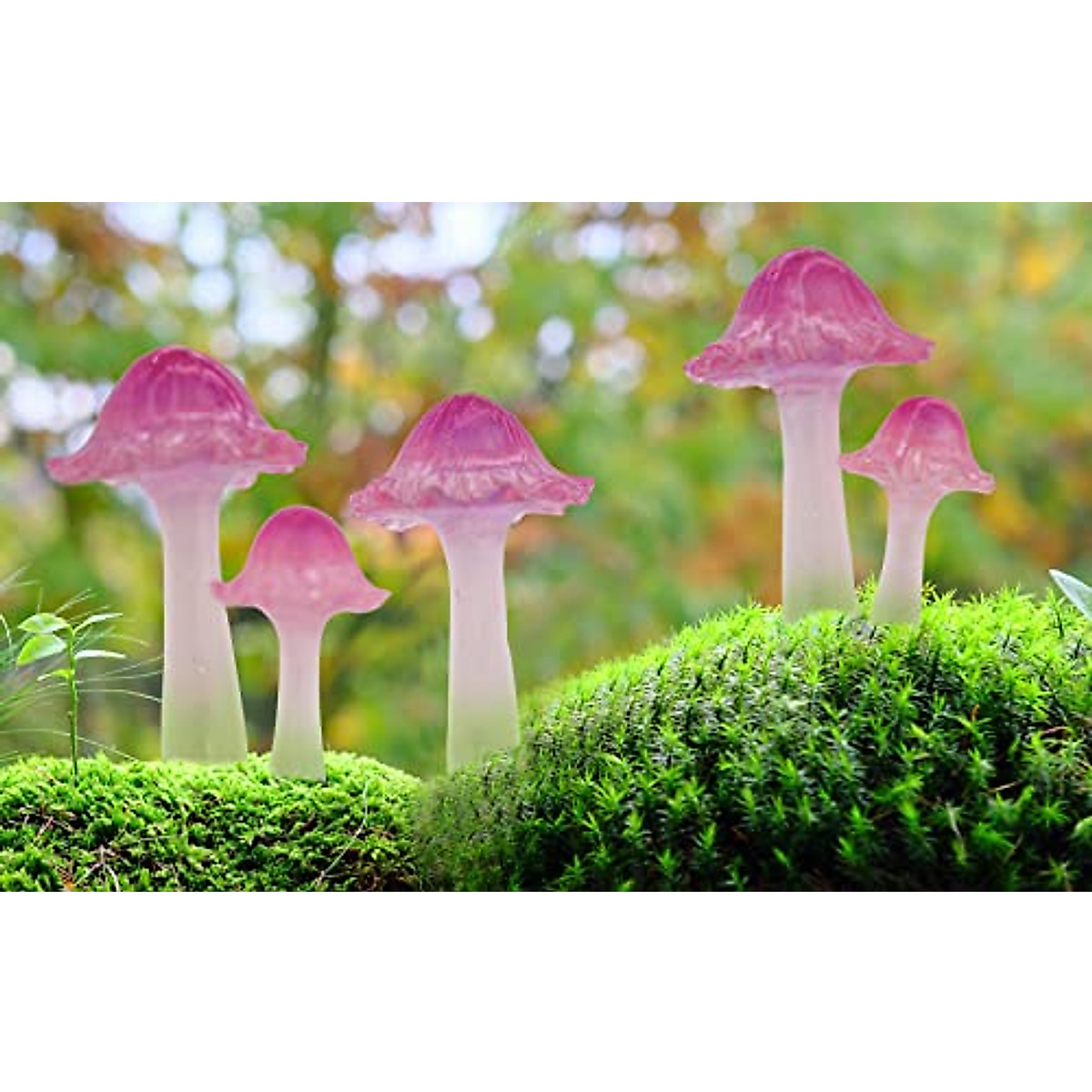 coonoe Mini Mushrooms for Fairy Garden, Translucent Fairy Garden Mushrooms with Stakes for Terrarium, Potted Plant, Mini Mushroom Garden Decor, Crafted Cute Tiny Fairy Garden Accessories