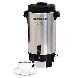 West Bend 58002 Highly Polished Aluminum Commercial Coffee Urn Features Automatic Temperature Control Large Capacity with Quick Brewing Easy Prep and Clean Up, 42-Cup, Silver