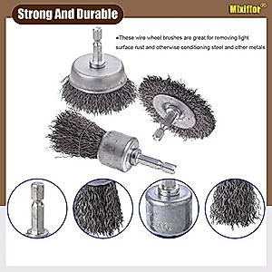 Wire Brush Wheel Cup Brush Drill Set 16 Piece, Mixiflor Wire Brush for Drill 1/4 Inch Hex Shank, Wire Cup Brush for Drill, Coarse Carbon Steel Wire Wheel for Drill, Wire Brush Drill Attachment