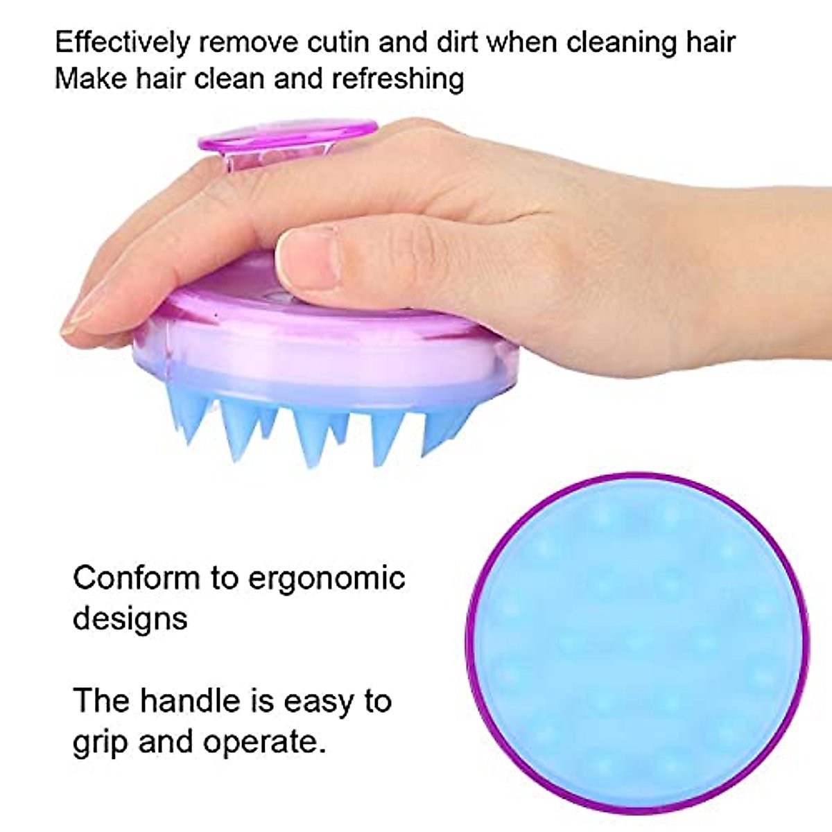 Shampoo Massager Brush, Round Silicone Scalp Massage Exfoliator Comb for Hair Cleaning Washing, Shampoo Brush Massager for All Hair Types of Women, Men (purple)