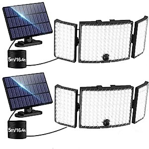 CLAONER Motion Sensor Outdoor Lights - 3500LM 234 LED Solar Outdoor Lights with Remote Control, IP65 Waterproof 3 Heads Flood Lights, 330° Lighting Angle Solar Security Lights with 16.4ft Cable 2 Pack
