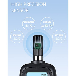 Wintact Digital Temperature and Humidity Meter, Thermometer Hygrometer Monitor with Dew Point and Wet Bulb Temperature, Backlight, Max/Min Value, Data Hold, Store 1000 Group of Data for Indoor Outdoor