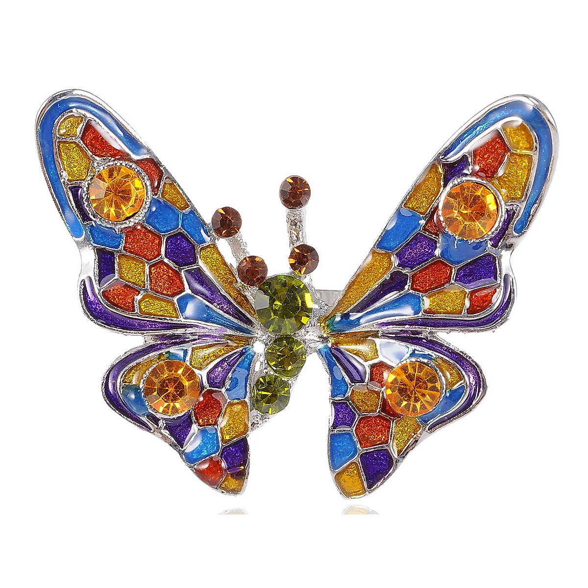 Alilang Womens Silvery Tone Sparkle Colorful Crystal Rhinestone Enamel Butterfly Bug Adjustable Ring