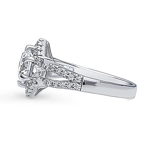 BERRICLE Sterling Silver Hexagon Wedding Engagement Rings Cubic Zirconia CZ Halo Split Shank Ring for Women, Rhodium Plated Size 9