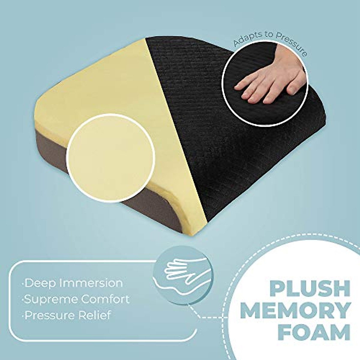 Kolbs Extra Large Seat Cushion | Stylish Plush Velvet Cover | X-Large Memory Foam for Office Chair, Car Seat Cushion Wheelchair Cushion | Cushion Back Pain Coccyx Pain Relief | Carry Handle