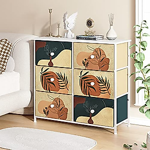 EnHomee Dresser for Bedroom Boho Dressers & Chest of Drawers Small Dresser with 6 Storage Drawers Cute Dresser with Wood Top and Metal Frame,31.5" L*11.8" W*27.5" H