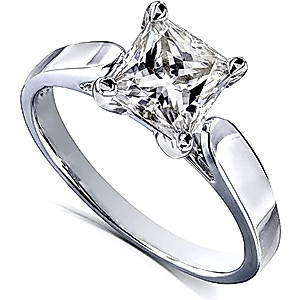 VINSON Princess 1.70 Ct Moissanite Solitaire Peg Head Cathedral Engagement Silver Ring (5.5)