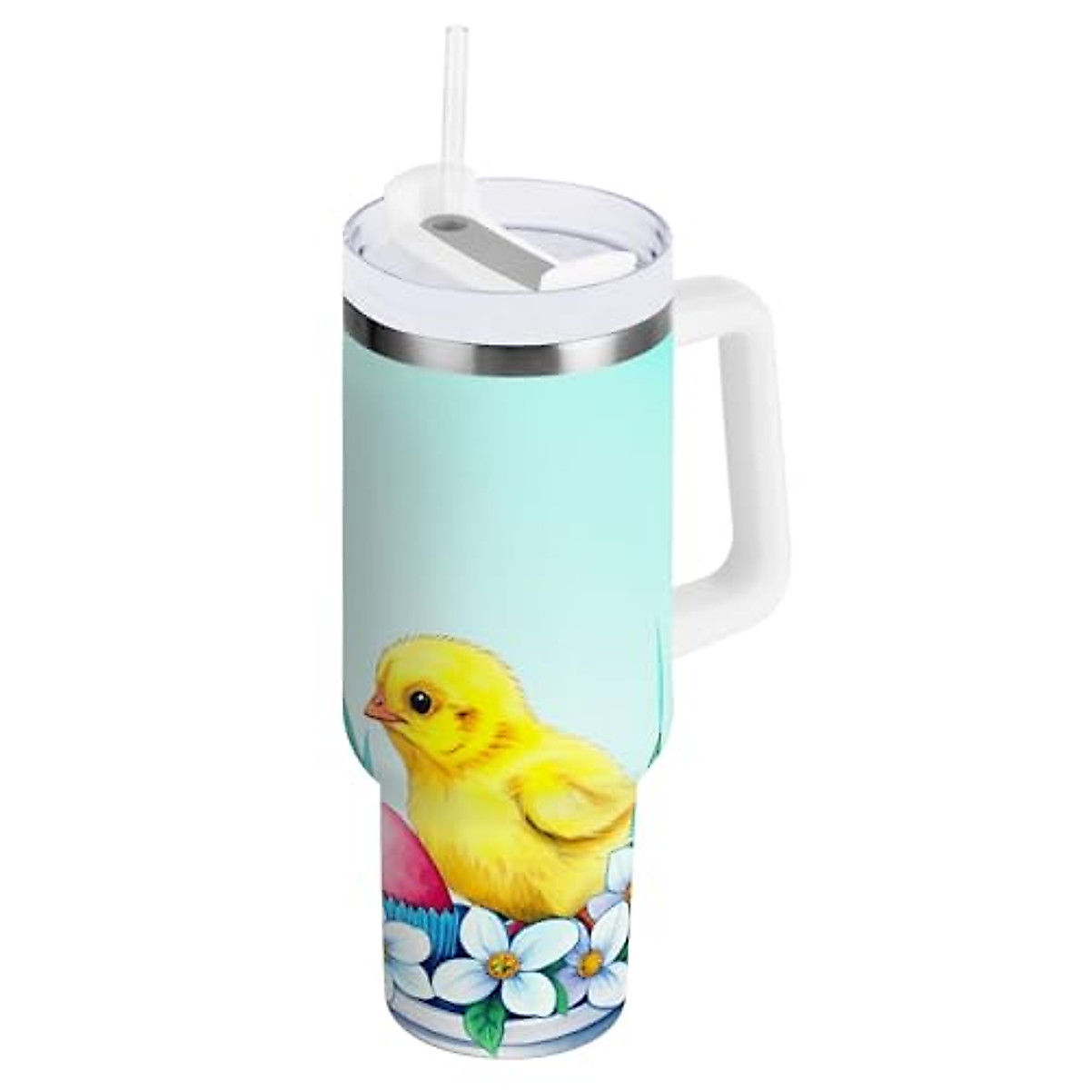 ODAWA 40oz Fall Insulated Tumbler with Handle and Straw Lid, Floral Rabbit Chicken Double Wall Insulated Tumbler