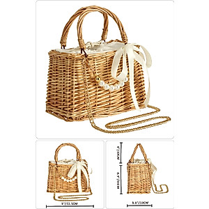 So'each Women's Handmade Rattan Wicker Artificial Pearl Shoulder Bag Beige