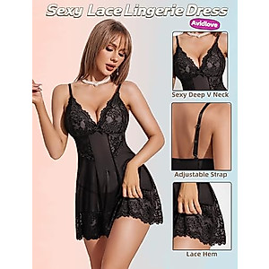 Avidlove Sexy Lingerie for Women Kinky Babydoll Lingerie Lace Chemise Mesh Sleepwear(Black,XX-Large)