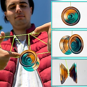 WATIEOBOO M18 Responsive & Professional Unresponsive Yoyo - Kids 8-12 & Adults Pro Metal Trick Yoyo with Yo Yo Bearing Kit, 10 Strings, Case & Gloves (Green, Yellow, Black)