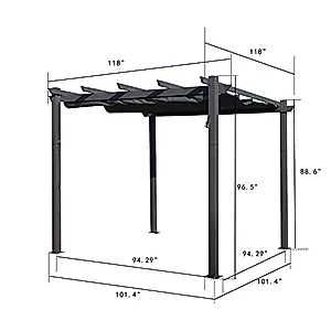 Kozyard Morgan Outdoor Extra-Large Gray Aluminum Frame Pergola with Sunshade Canopy (10' x 10', Gray)