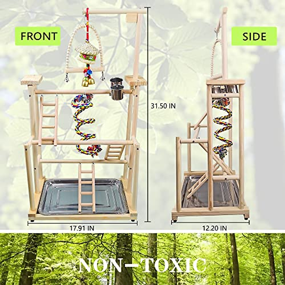 KUCDBUN Bird Playground 3 Layers Parrot Playstand with Bird Rope Perch for Parakeets, Budgies, Cockatiel, Conures, Finches, Lovebirds ect Small Birds