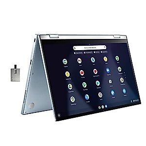 ASUS 2022 2-in-1 14" FHD Touchscreen Chromebook Laptop, Intel Core M3-8100Y Processor, 8GB RAM, 64GB eMMC Hard Drive, Backlit Keyboard, HD Webcam, Speakers, Chrome OS, Silver, 128GB Snowbell USB Card