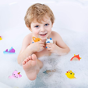 Lightaling Light Up Unicorn Bath Toys, Floating Rubber Bathtub Toys(8 Pc), Flashing Color Changing Light in Water,Baby Infants Kids Toddler Child Preschool Bathroom Shower Games Swimming Pool Party