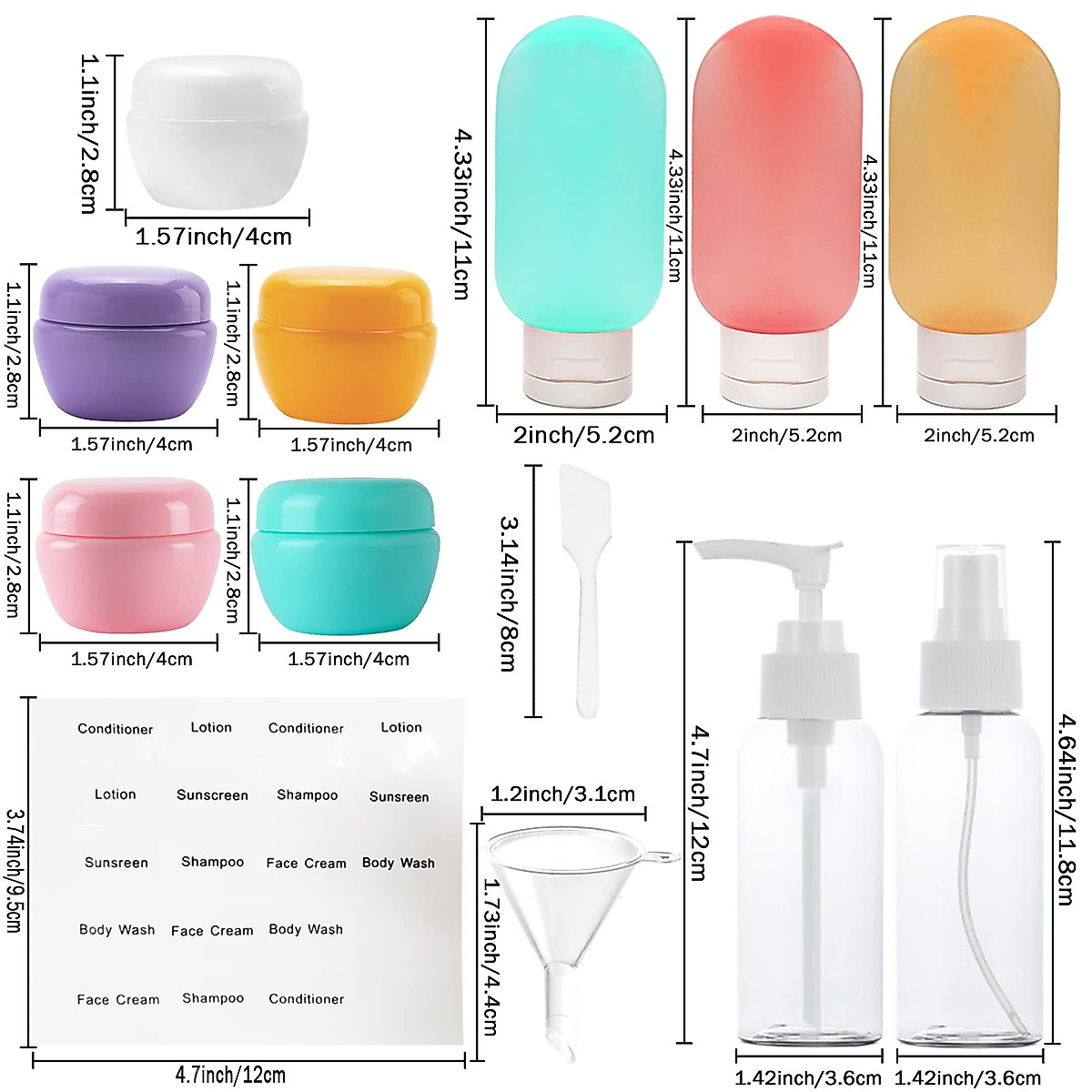 Travel Bottles Silicone Bottles for Travel, Silicone Refillable Size Containers with Travel Jewelry Case, Travel Accessories Travel Tubes Toiletries for Cosmetic Shampoo Cream Conditioner Lotion Soap