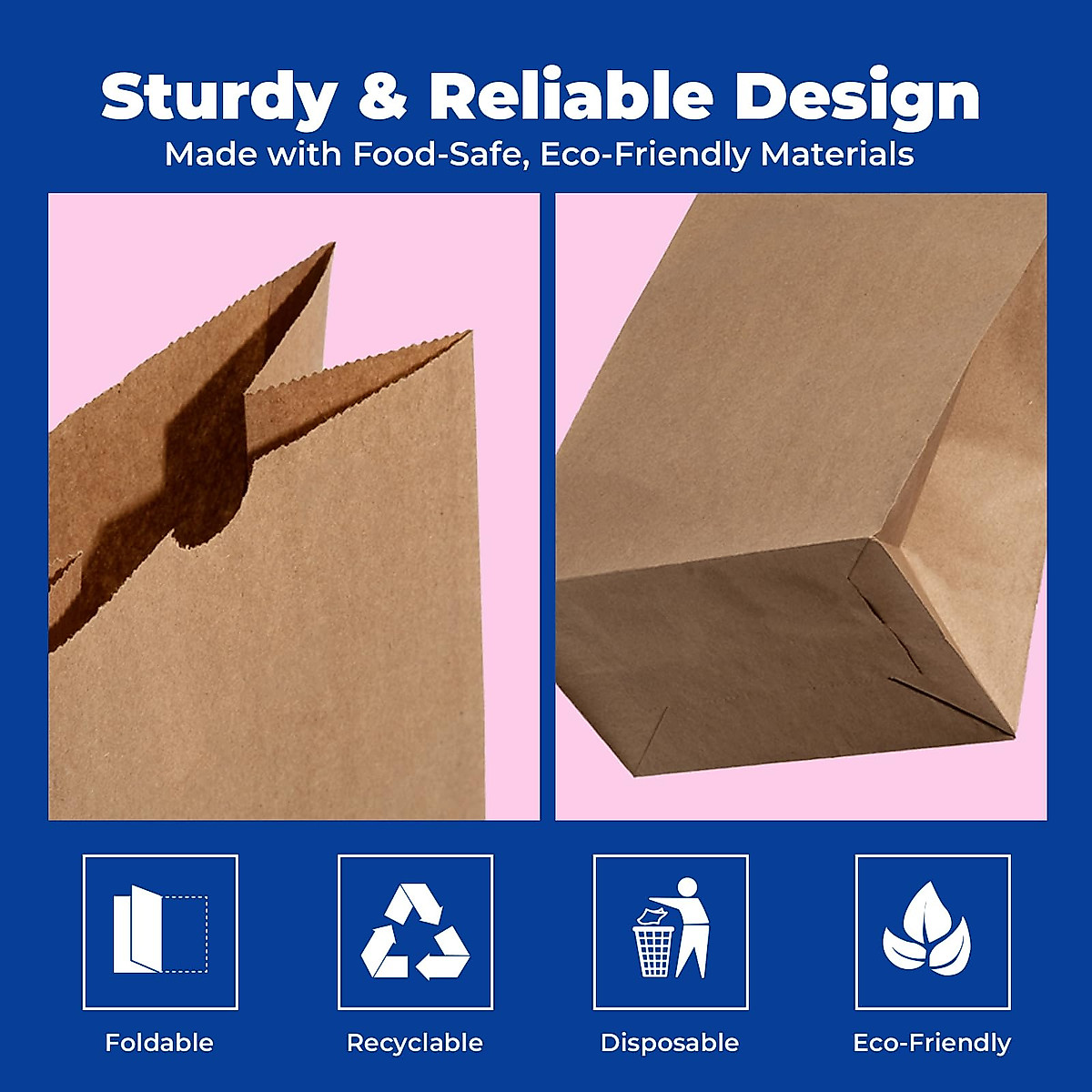 Fit Meal Prep 150 Pack 12 lb Brown Paper Lunch Bags, 13 x 7 x 4.5" Durable Paper Bags Bulk for Packing, Delivery, Take Out, Grocery, Retail Shopping, Premium Kraft Paper Sack for Snacks, Bakery