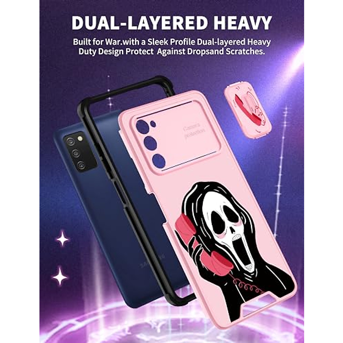 Goocrux for Samsung Galaxy A03S Case Skeleton for Women Girls Cute Skull Girly Phone Cover Gothic Design Aesthetic with Slide Camera Cover Funny Cool Cases for Galaxy A03S 5G 6.5''