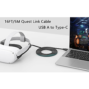 VR Cable and VR Accessories Cable Management Compatible with Oculus Quest 3/2 and PC VR, High Speed Data Transfer, USB A to Type-C Link Cable 16FT,Drill Free Retractable Ceiling Suspension System