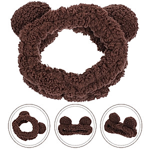 Beaupretty Face Wash Headband Bear Ears Headband Animal Ear Spa Headband Cute Makeup Hairband Shower Yoga Head Wraps for Girls Women (Coffee)