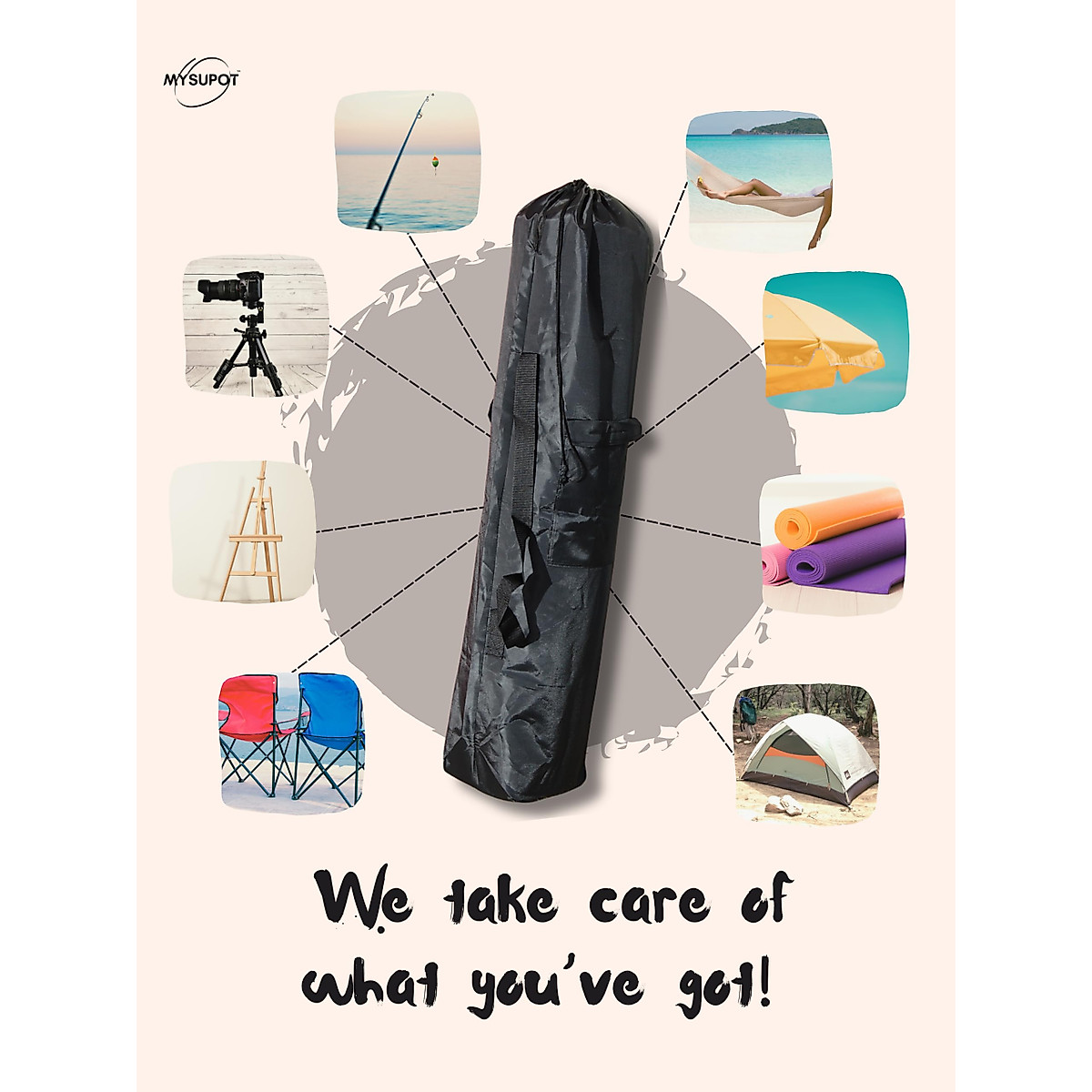 MYSUPOT 40"x7"x7" (Black, M) Replacement Bag for Folding Camping Chair, Portable Camp Chair, Hammock, Yoga Mat, Umbrella, Tents, Tripods, Fishing Poles - 420D Oxford Polyester Fabric w/Side Pockets