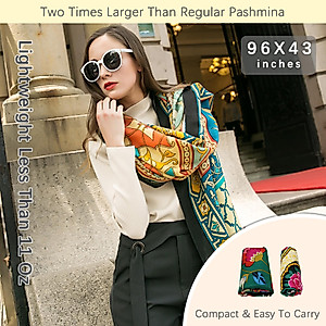 DANA XU 100% Merino Wool Extra Large Pashmina Blanket Travel Scarf Cashmere Wrap for Women Fall Winter Oversize Shawl Floral