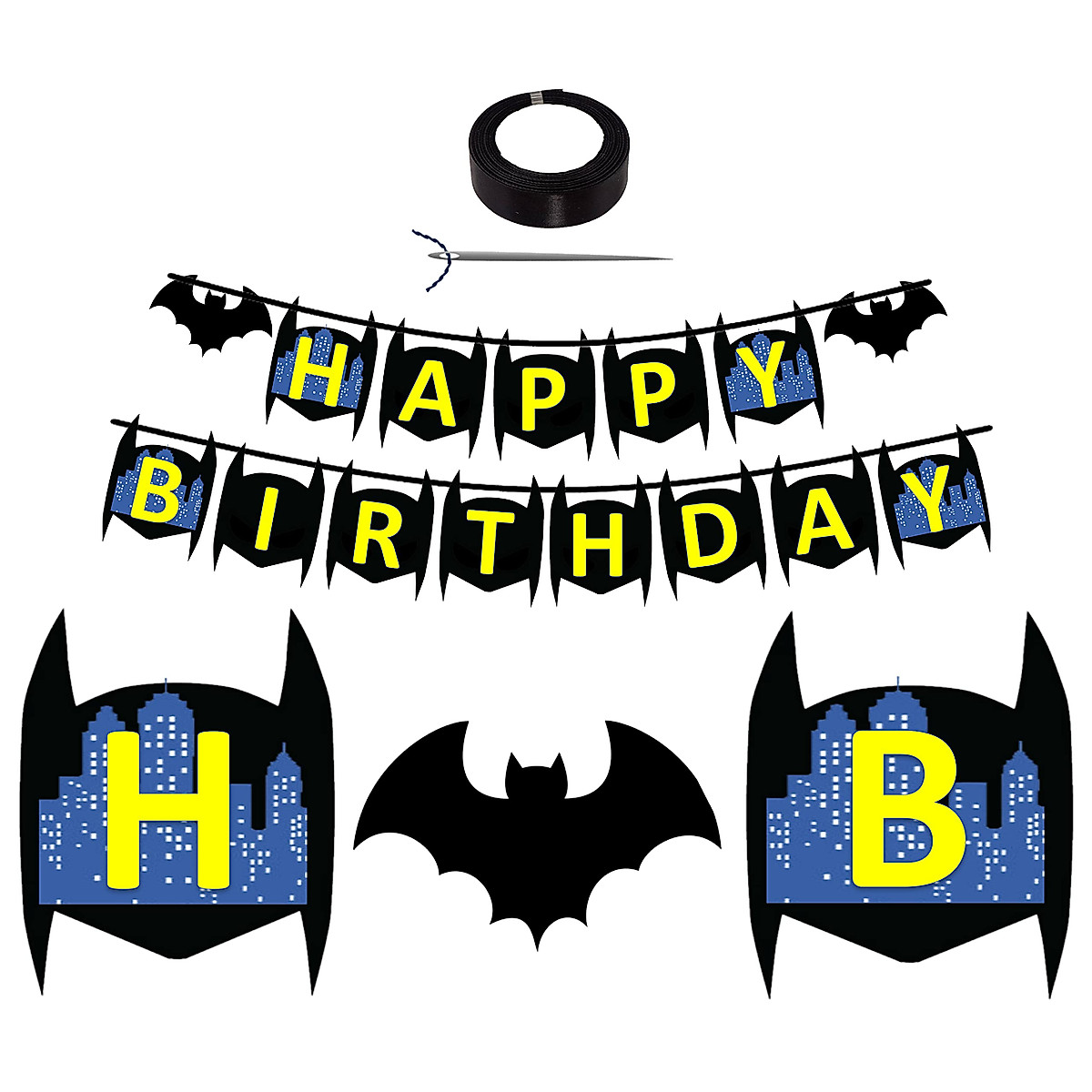 Vision Licensed Bat Superhero Large 6" Happy Birthday Banner Sign | Unique Bat design City Background For Kids Bat Birthday Theme Party Supplies