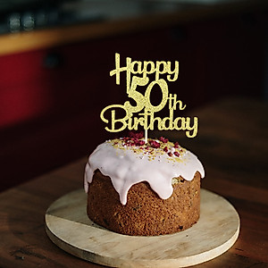 Sotpot Happy 50th Birthday Cake Topper Gold Glitter 50th Cake Toppers 50 Birthday Cake Decorations Cheers to 50 Fabulous Party Cake Picks - 1 Pack