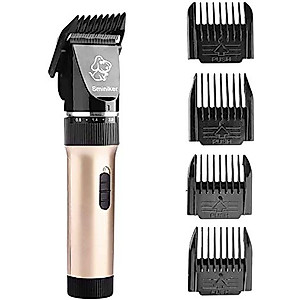 Sminiker Professional Low Noise Rechargeable Cordless Cat Dog Horse Clippers Professional Pet Clippers Grooming Kit,animal clippers Pet Grooming Kit(Gold)