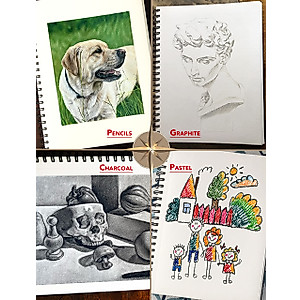 Hardcover Sketch Book, 9"x12", Spiral Wire and Pencil Holder, Universal Sketch Paper with Perforated Line, 80 Sheets, Acid Free, Perfect for Pencil, Pastel, Graphite, and Charcoal, etc.