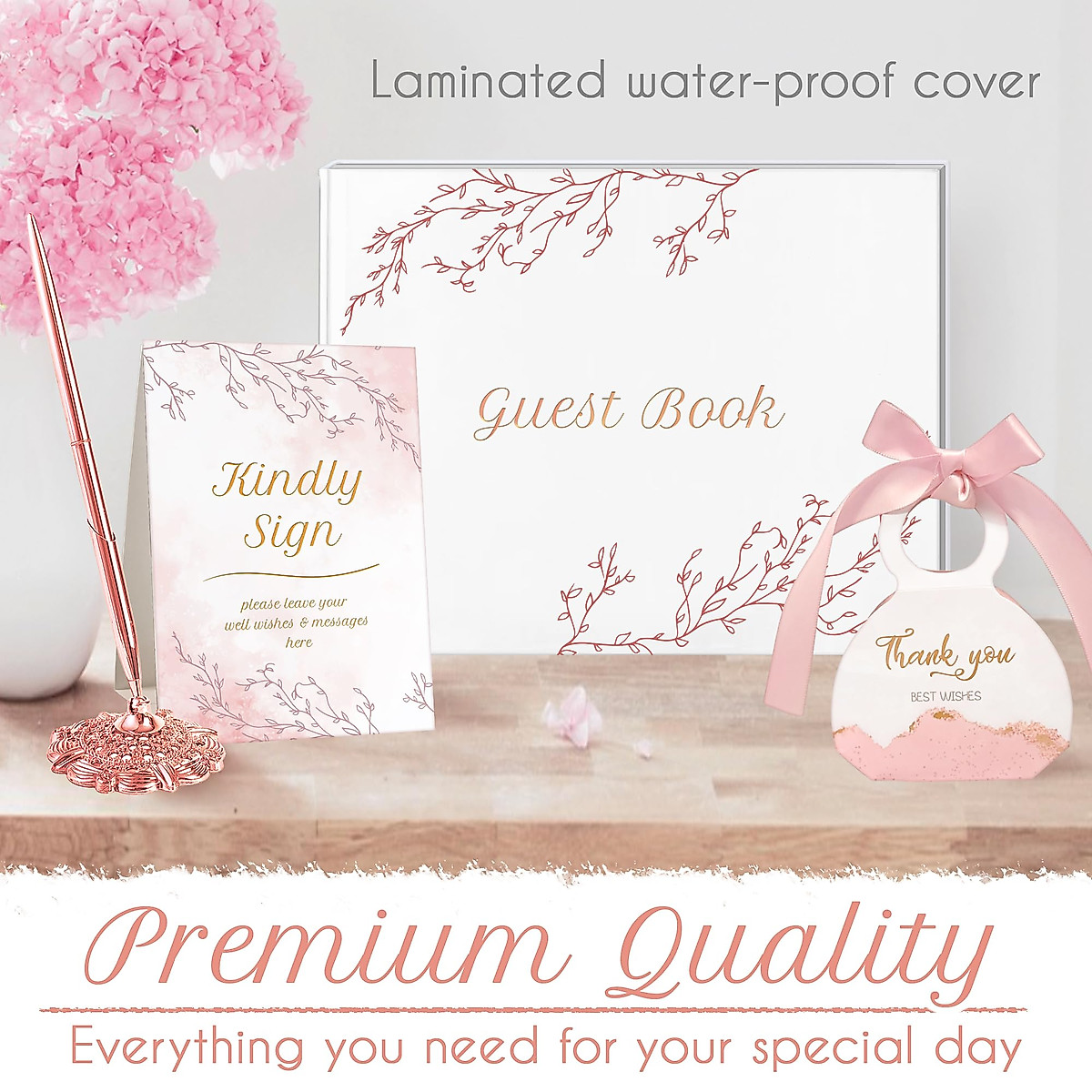 Wedding Guest Book Guest Book Wedding Gift Bag Reception Card and Pen are Included, Durable Paper Stock Pink Foil Printing on The Cover Guest Book Wedding Reception Wedding Books for Guest to Sign