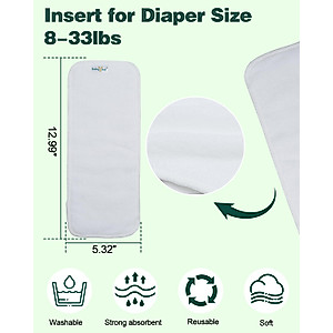 Babygoal Reusable Cloth Diaper Inserts Pack of 12, Absorbent & Breathable Liners, 3-Layer Microfiber Inserts for Cloth Diapers 12T