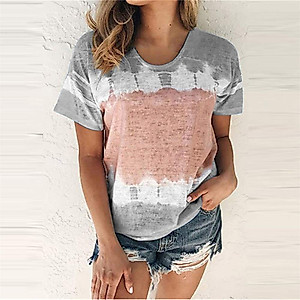 Aniywn Plus Size T-Shirt,Women Summer Casual O-Neck Short Sleeve Printing Patchwork Tunic Tops Basic Shirts Gray