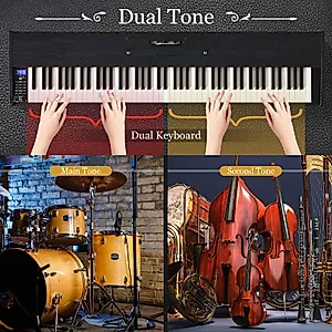 Costzon 88-Key Weighted Piano Keyboard Full Size, Portable Midi Keyboard Hammer Action Duet Mode with Sustain Pedal, Built-in Speaker, Headphone and Power Supply for Beginner/Adults (Black)