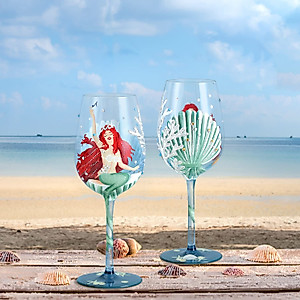 NymphFable Hand Painted The Little Mermaid Wine Glass 15oz Personalised Birthday Gifts for Women Best Friend