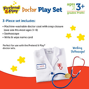 Learning Resources Doctor Play Set - 3 Pieces, Ages 3+ Doctor Kit for Kids, Pretend Play, Doctor Dress Up for Kids, Doctor Costume for Kids, Preschool Learning Games