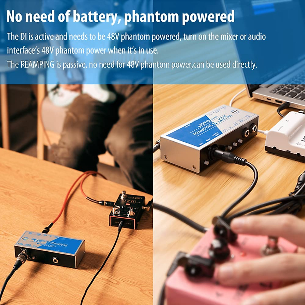 JOYO Passive Reamping and Phantom Powered Active Direct Box, Re-Amping Direct Box with 6.35mm and XLR Input 2 in 1 for Guitarist Bass Performance or Recording (JDI-48)