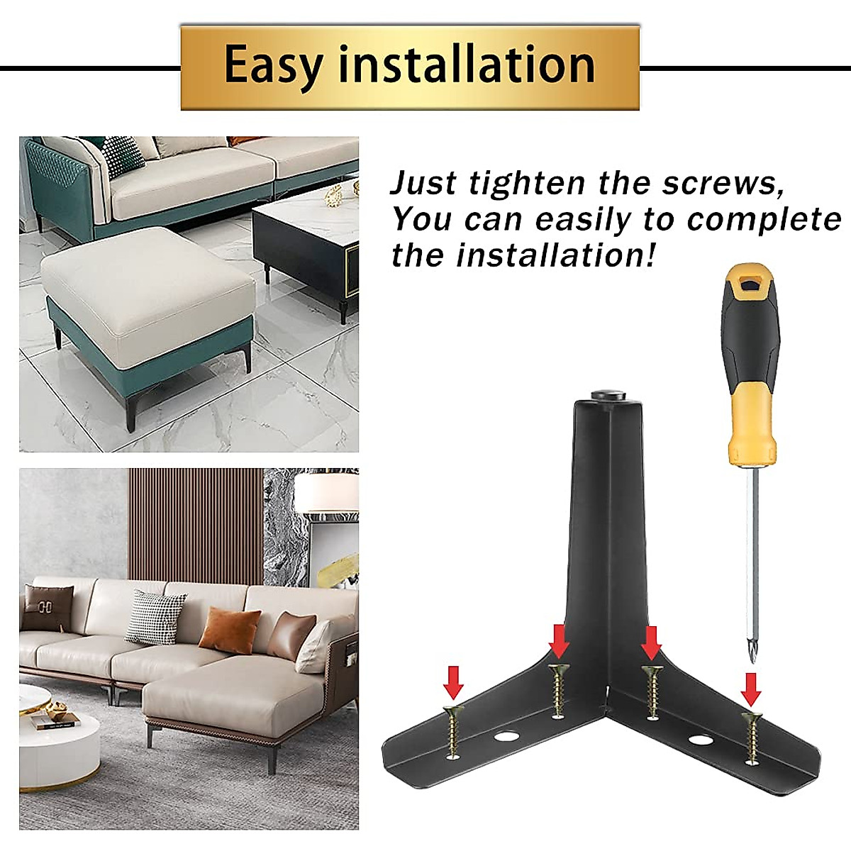 GOSCHE Metal Furniture Legs Set of 4, Matte Black Sofa Legs 6 inch, Modern Style Replacement feet for Couch Dresser Chair Bed Table Cabinet Ottoman Cupboard DIY Replacement Parts