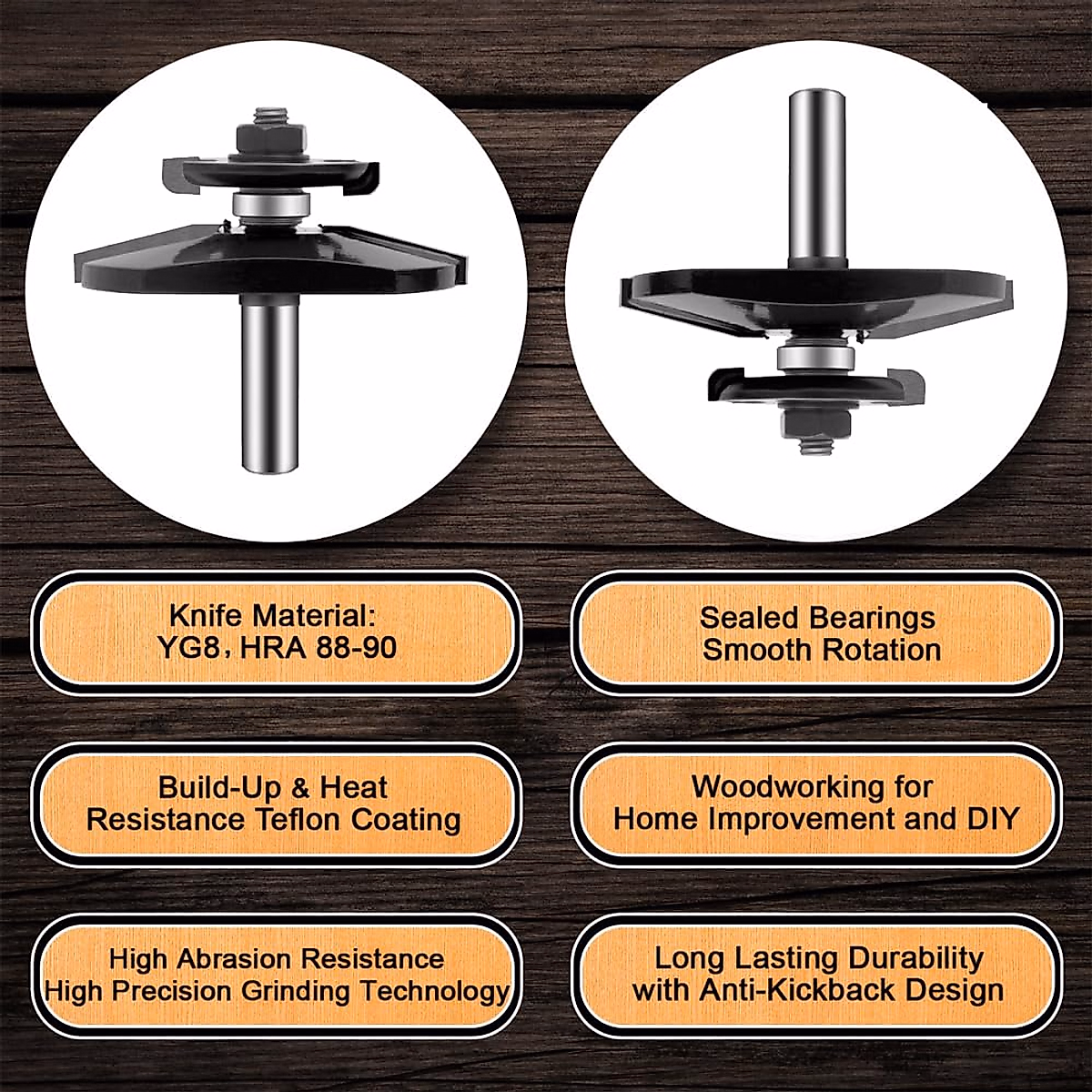 LEATBUY 1/2 Inch Shank Router Bit Set 3 PCS Round Over Raised Panel Cabinet Door Rail and Stile Router Bits, Woodworking Wood Cutter, Wood Groove Tongue Milling Tool(1/2-double)