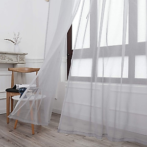 Anjee Grey Sheer Curtains 45 Inches Length Rod Pocket Window Treatment Linen Gauze Voile Drapes for Bedroom Living Room Kitchen, 52 x 45 Inch