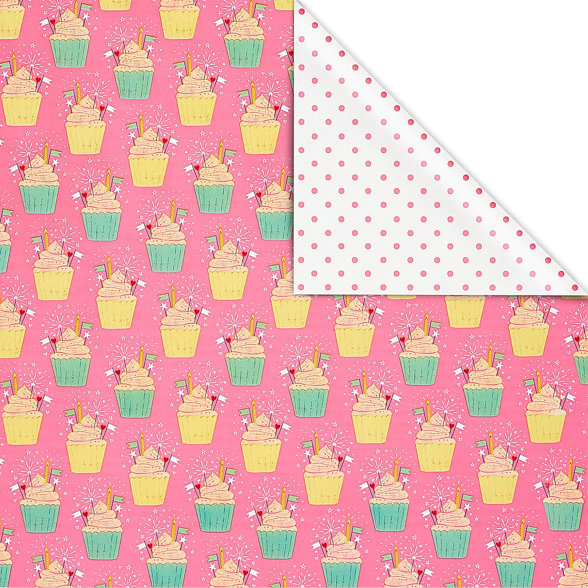 American Greetings 175 sq. ft. Reversible Wrapping Paper for Birthdays and All Occasions, Birthday Cupcakes (1 Roll, 30 in x 70 ft.)