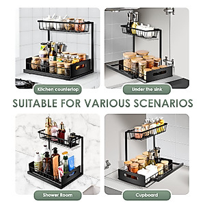 Under Sink Organizer, 2-Tier Pull Under The Sink Storage Organizer, Sliding Organizer Under Sink, For Under Sink Kitchen Organizers and Storage -black…
