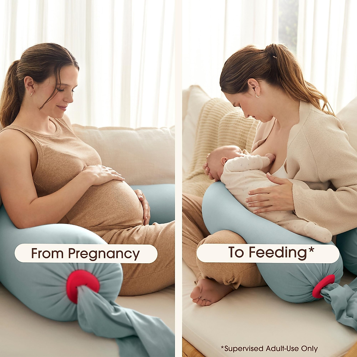 bbhugme Adjustable Pregnancy Pillow – Full Body Support for Side Sleeping - Adjustable Firmness and Shape - Supports Back, Legs, Belly, HIPS for Pregnant Women - Removable Cover - Eucalyptus