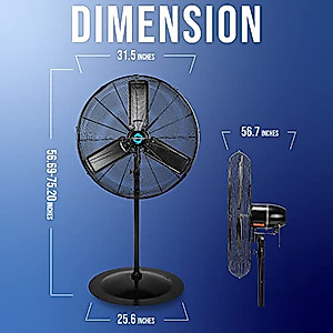 Tornado 30 Inch Commercial Industrial Oscillating Stationary Waterproof Pedestal Electric Fan cETL Safety Listed - 2 Years Limited Warranty