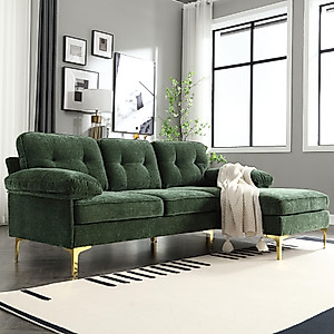 GNIXUU Convertible 83" L-Shaped Sofa Couch, Modern Chenille Sectional Sofa with Chaise, Upholstered 3 Seater Couch for Living Room, Apartment, Office, Small Place(Green)