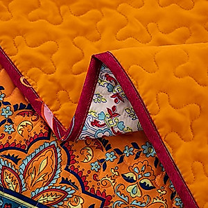 Boho Queen Quilt Set, Orange and Blue Bohemian Queen Quilt Bedding Set, Lightweight Bed Decor Bedspread for All Season 96"x90"(3 Pieces)