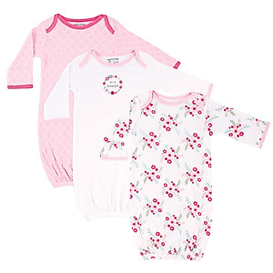 Luvable Friends Unisex Baby Cotton Gowns, Pink Floral, 0-6 Months US